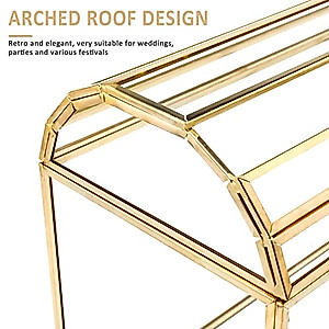 HighFree Glass Wedding Card Box with Slot & Lock, Handmade Copper Geometric Terrarium, Clear Display Box for Wedding Reception, Wishwell, Keepsake Gold (12.2inch)