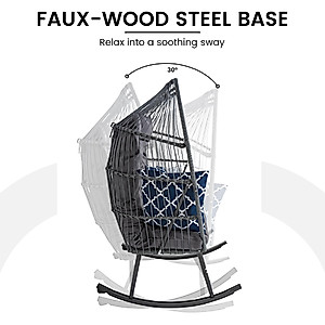 Prime Garden Double Egg Chair Indoor Outdoor with Oversized Thicken Padded Cushions, 2 Person Egg Loveseat Chair, 660 lbs Patio Rocking Chair for Balcony Porch Backyard Grey