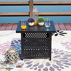 LOKATSE HOME Patio Umbrella Side Table Stand Steel with 1.57" Hole Outdoor Coffee Bistro Deck Garden Pool, Black