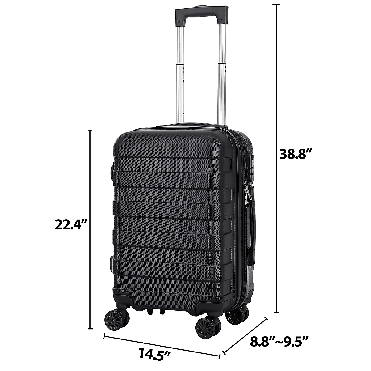 ZenStyle Hardside Expandable Luggage with Spinner Wheels, 21 Inch Carry On Luggage Airline Approved, Lightweight Travel Suitcase with Height Adjustable Handle (Black)