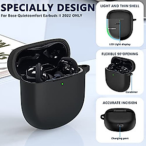 Case for Bose QuietComfort Earbuds II (2022),Bose Quietcomfort Earbuds ii Silicone Case Cover Cleaner Kit and Keychain Accessories(Black)