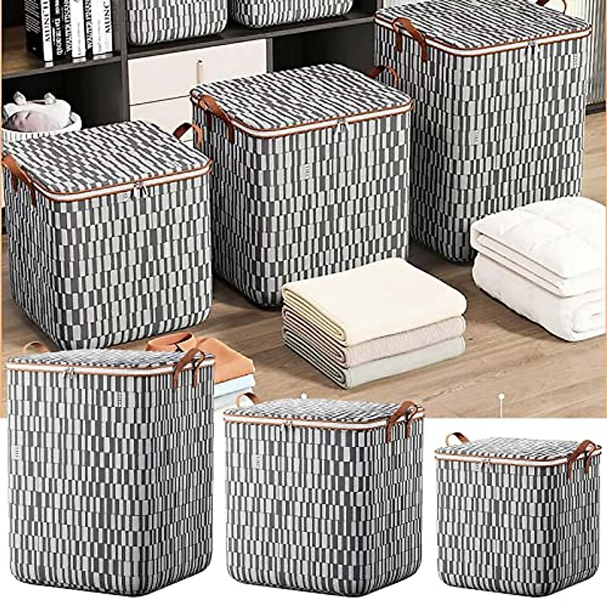 180L Large Storage Bags - Clothes Storage Bins Foldable Closet Organizer Storage Containers with Durable Handles Thick Fabric for Clothing, Blanket, Comforters, Bed Sheets, Pillows and Toys (180L)
