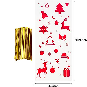 200 PCS Christmas Cellophane Goody Bags Assortment for Holiday Treats, Christmas Party Favors, Cello Candy Bags, Christmas Gifts, Party Supplies, Christmas Goodie Bags
