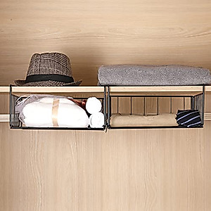 SUFAUY Steel 2-Pack Under Cabinet Shelf Basket Organizer, Metal Wire Rack Hanging Storage Baskets Holds up to 22lbs for Kitchen Pantry or Refrigerator, Black