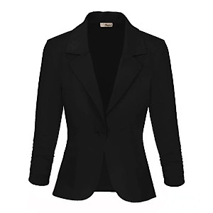 Hybrid & Company Womens Lightweight Casual Work Office Stretch Ponte Cardigan Blazer Jacket JK1131 Black Medium