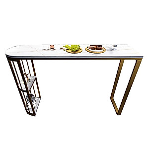LITFAD Modern Bar Table Set Slate Counter Table with High Stools Home Dining Table with 2 Counter Stools Luxury Kitchen Table Chair - 3 Pieces: White-Gold Table, 2 Stools