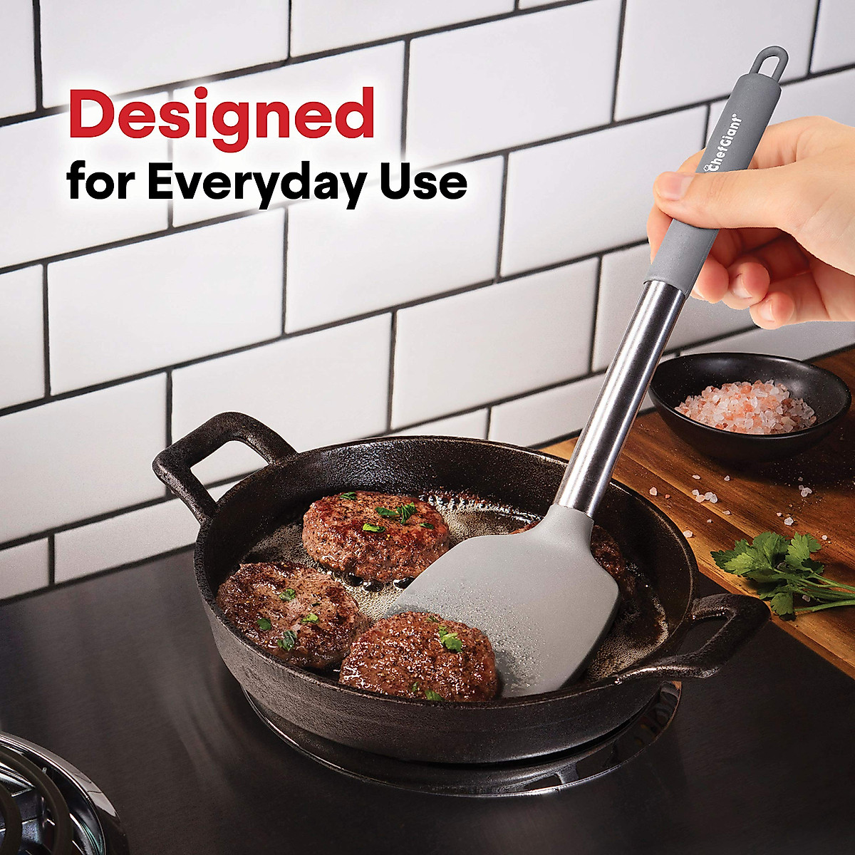 Silicone Cooking Utensils Set - Stainless Steel Handle, 15 Piece Kitchen Utensil Sets | Nonstick, Heat Resistant, BPA Free & Dishwasher Safe | Grey