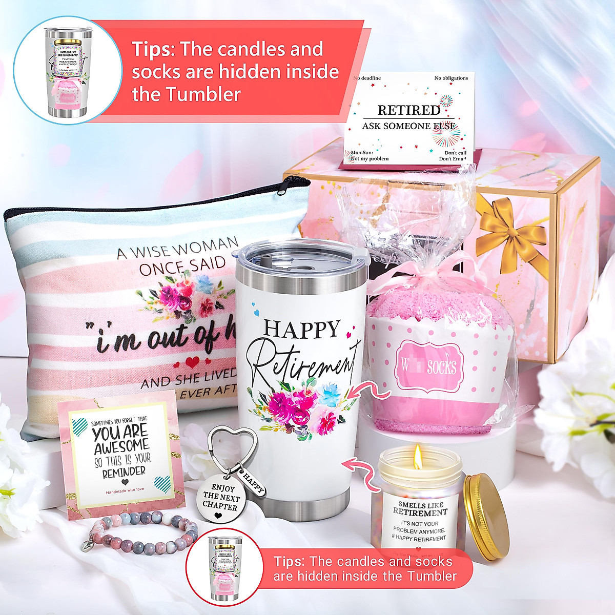 Retirement Gifts for Women 2024-Happy Retirement Gifts for Retirees，Teachers，Coworker，Nurses，Mom，Grandma，Unique Retired 20OZ Tumbler Gifts Ideas for Coworkers Office & Family