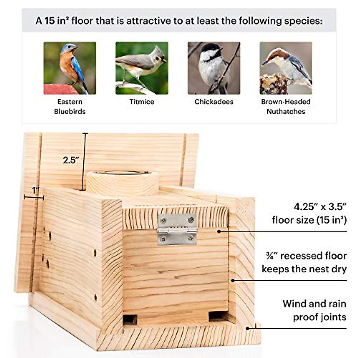WHITEHORSE Premium Cedar Bird House - Weatherproof Design with a 15 sq inch Floor - A Bluebird Box House Built to NABS Specs - Enjoy Bird Watching While Supporting Birds (EABL)