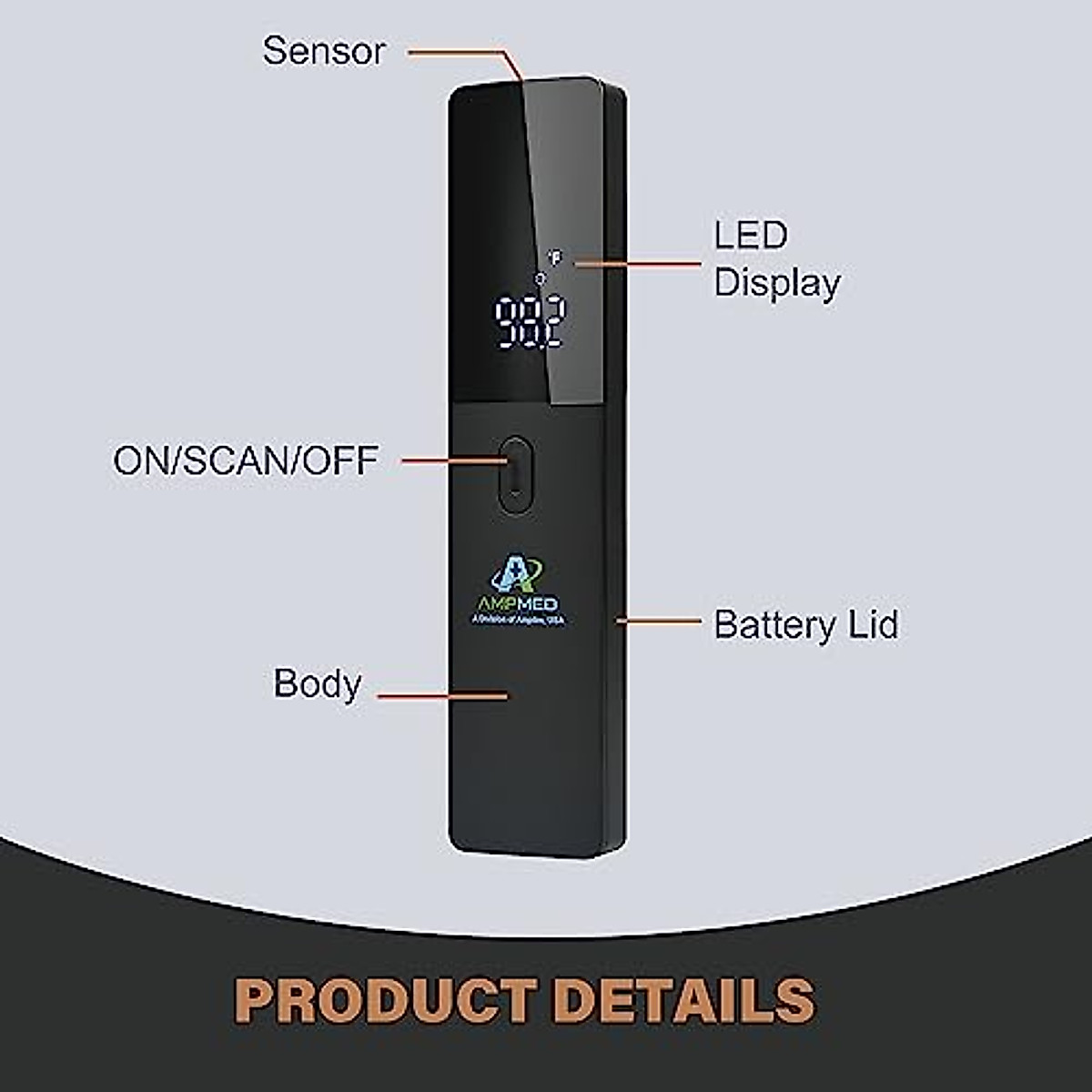 Amplim Non Contact/No Touch Digital Forehead Thermometer for Adults, Kids, and Babies, Touchless Temporal Thermometer FSA HSA Approved, Black