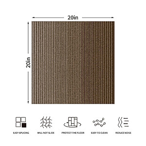 Rehert Carpet Tiles, Carpet Squares, Office Carpet Tiles Removable, Carpet Tile Flooring for Basement, 20" x 20" Berber (Loop Pile), Gradient Brown, 0.24" Pile Height (12 Tiles, 32 sqft/Box)