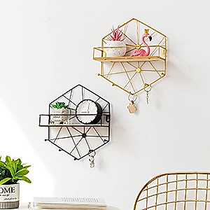 Floating Wall Shelves,Geometry Wall Mounted Storage Shelves,Iron Wall Decorative Storage Racks Holders for Living Room Bedroom Kitchen Bathroom Decoration Racks (Gold,Star)