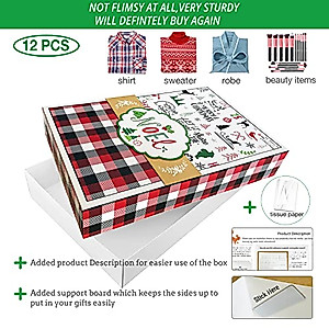 Party Funny 12Christmas Gift Wrap Boxes Bulk with Lids, 12 Tissue paper and 80 Count Foil Christmas Tag Stickers for Wrapping Large Clothes (Shirts，Tshirt) and Xmas Holiday Present