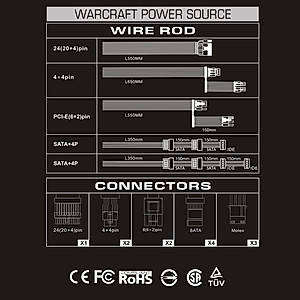Ptcliss 650W GD650S ATX Gaming PC Power Supply 80+ Bronze PSU Non-Modular Power Supply Flat Black Cables RGB LED Fan