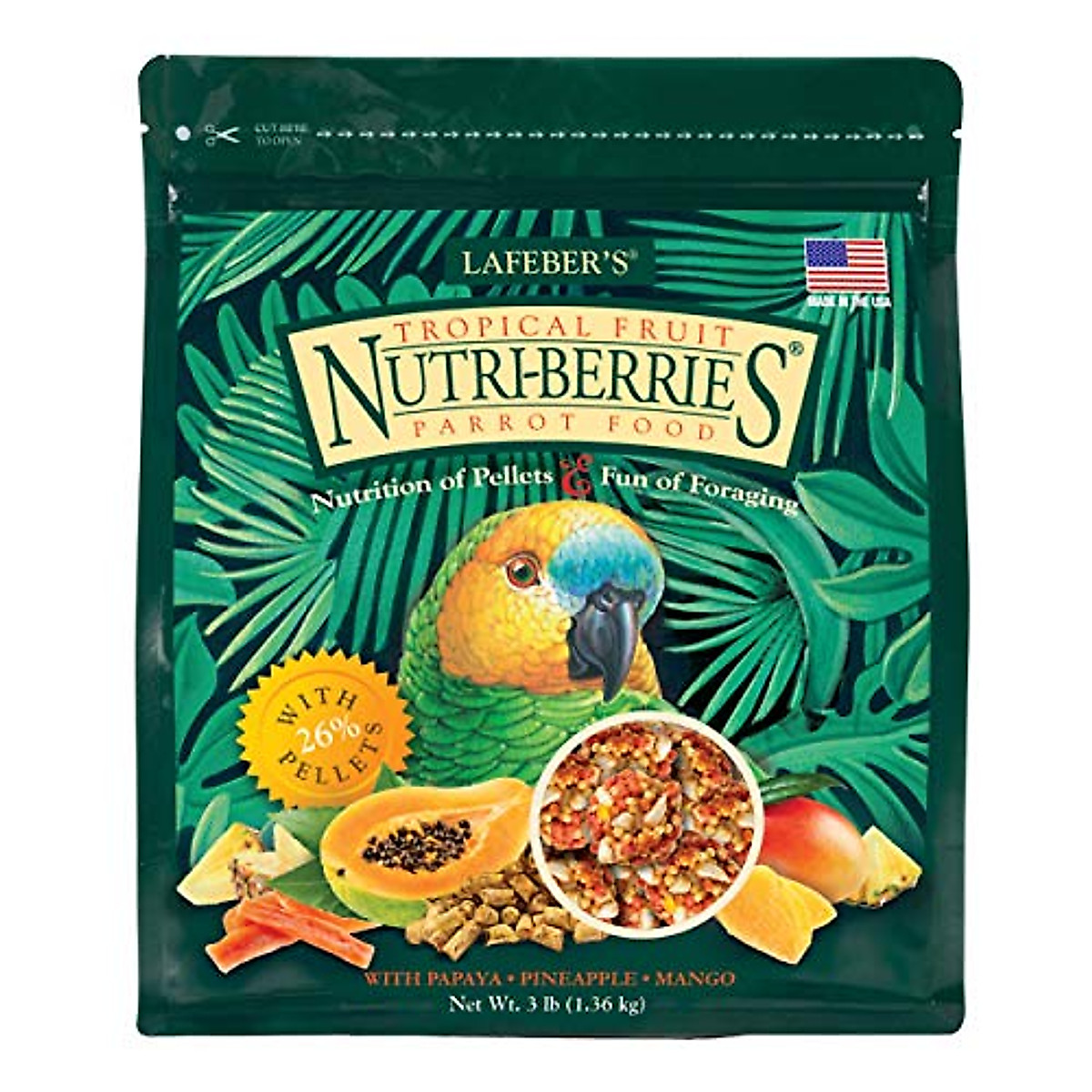 LAFEBER'S Tropical Fruit Nutri-Berries Pet Bird Food, Made with Non-GMO and Human-Grade Ingredients, for Parrots, 3 lb
