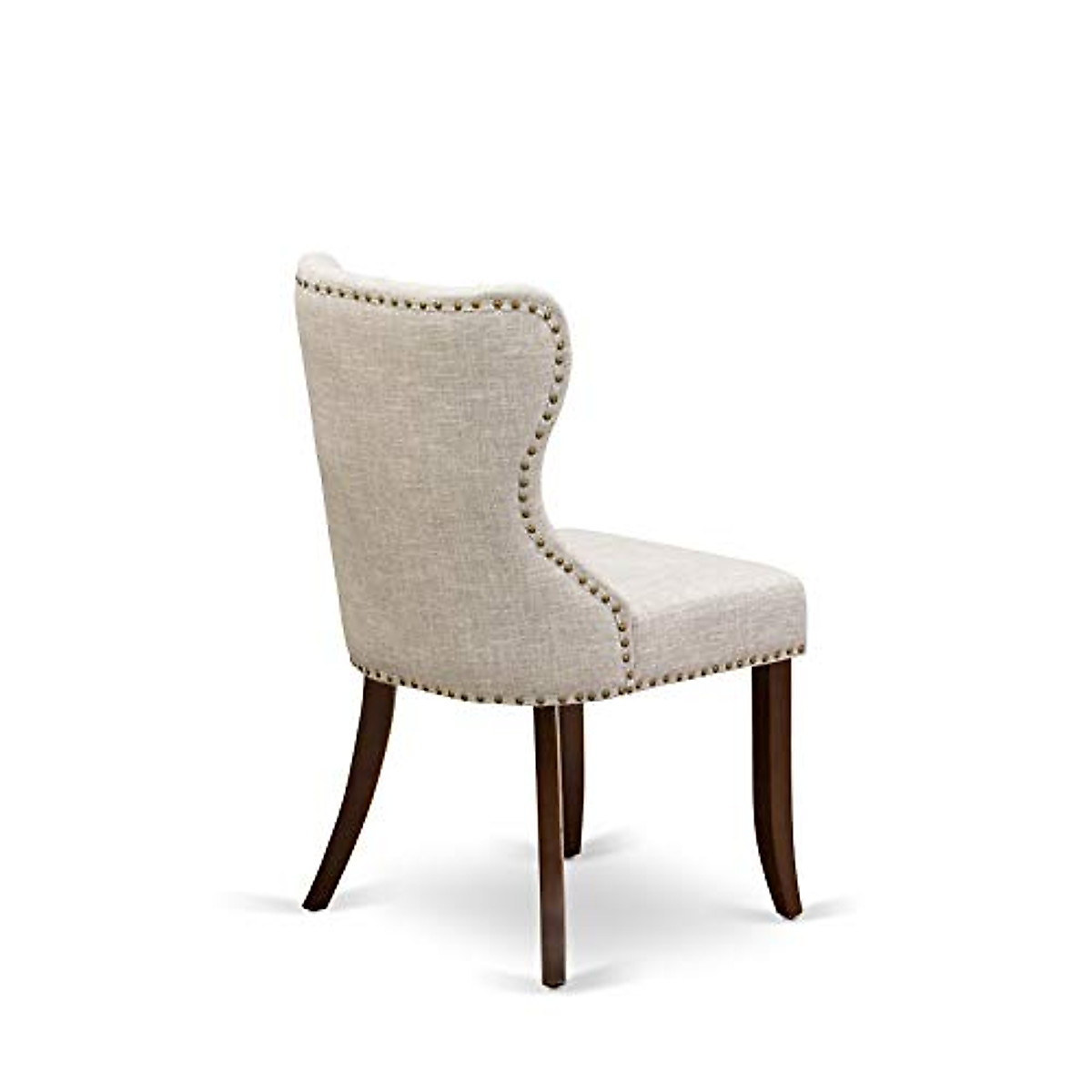 East West Furniture DMSI5-MAH-35 5 Piece Dinette Set for 4 Includes a Round Dining Room Table with Dropleaf and 4 Doeskin Linen Fabric Upholstered Parson Chairs, 42x42 Inch, Mahogany