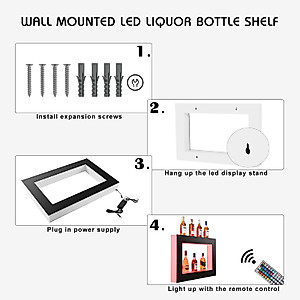 COSVALVE 3 Step Lighted Liquor Bottle Display Shelf, 16 Inch 20 Color Illuminated Bar Bottle Shelf 3-Tier Commercial Home Bar Bottle Display Drinks Acrylic Lighting Shelves with 44-Key Remote Control