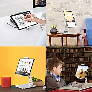 Tablet Stand, Adjustable Heavy Duty Aluminum Phone Stand, 360° Swivel Foldable Holder for iPad, Samsung Tab, Kindle (4.7-13"), Design for Desk Kitchen Bedside Office (Silver)