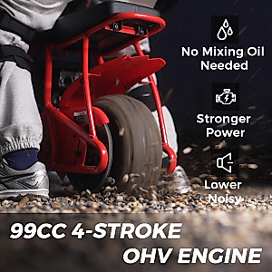 FRP GMB100 Mini Bike, 99CC 4-Stroke Mini Bikes for Adults, Off-Road Motorcycle W/LED Headlight, Goggles, Gloves and Neck Gaiter Up to 28 Mph, Weight Support Up to 220 LBS（Red）