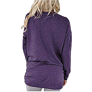 LaLaLa Womens Sweatshirts with Pockets Crewneck Casual Cotton Long Sleeve Tunic Top Shirts with Leggings (Medium,Purple)