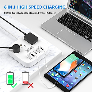 European Travel Plug Adapter, FOVAL EU UK US Power Strip with USB C and 4 USB Ports, 3 AC Outlets, Wall Mountable, 5ft Extension Cord, Compact for Travel, Cruise Ship, Home Office