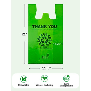 [500 per box] | Recyclable Compostable Reusable Biodegradable Plastic T-Shirt Bags | Grocery Shopping Bags | Green Eco Plastic Bags (500 per box) | T-Shirt Carryout Bags 500 count Restaurant Quality, Durable, Reusable and Econ Friendly | Measures 11. 5" X