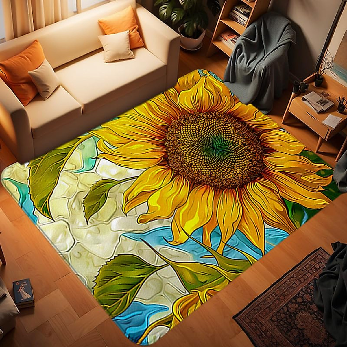 merlenuit Sunflower Rug for Bedroom and Living Room - Sunflower Area Rug - 80x60 inches