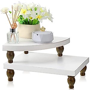 2 Pieces Wood Riser Decorative Wooden Tray Corner Counter Shelf Wood Stackable Pedestal Stand Display Riser for Bathroom Kitchen Living Room Home Accessories