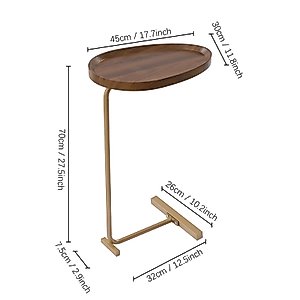 SEANESZTI C Shaped End Table, Side Table for Couch and Bed, C Couch Rustic Snack Bed Table with Metal Frame, Couch Table for Small Space, Small TV Tray Table for Living Room Bedroom