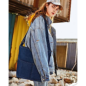 LHMTQVK Tote Bag Denim Shoulder Bag Denim Purse Crossbody Hobo Bag Denim Handbag Beach Bag for Teen Girls Women (Dark Blue)