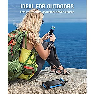 MetFut Solar Power Bank 38800mAh, Solar Charger with Suction Cup Mount Three Modes Flashlight-Steady/SOS/Strobe IPX7 Waterproof/Dustproof/Shockproof External Battery Pack 3 USB Charging Ports(Blue)