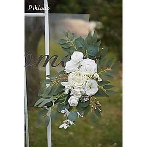 Piklado Faux Arch Flower Swag Set of 2 for Wedding Welcome Signs Floral Swag Wedding Reception Ceremony Signs Decor (White)