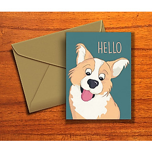 Funny Friend Birthday Card, Thinking of You Corgi Note Card with White or Kraft Envelope, All Occasion Cards for Best Friends, You Got This Card, Cute Blank Hello Card & Best Wishes Card