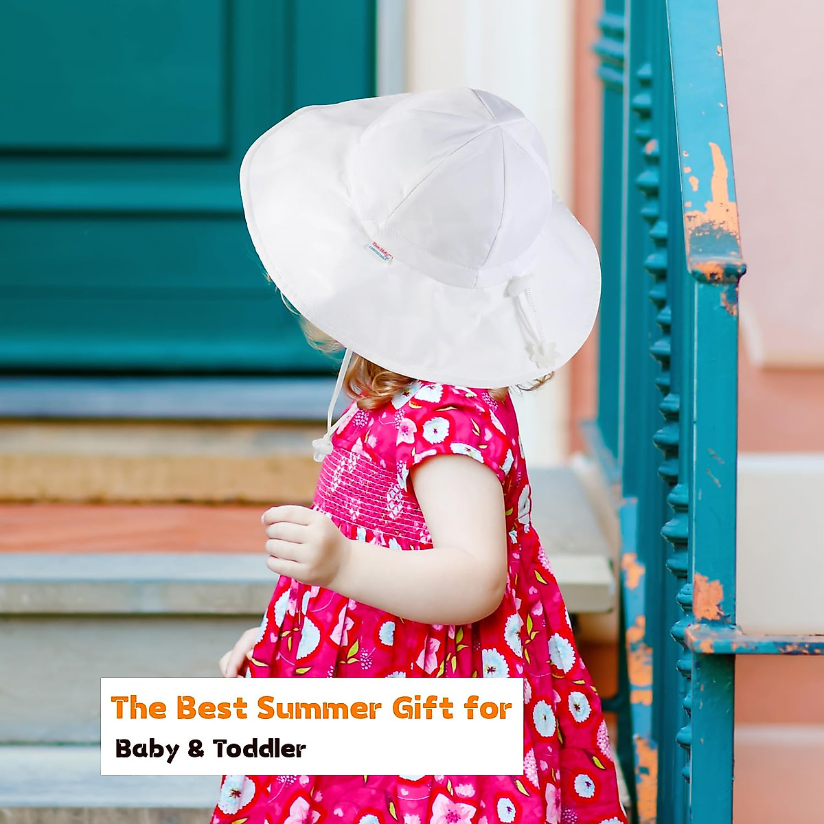 Unisex Baby Sun Hat with UPF 50+ Outdoor Adjustable Beach Hat,Baby Girl Wide Brim Bucket Hats for Infant Toddler Little Boy (0-6 Months) White