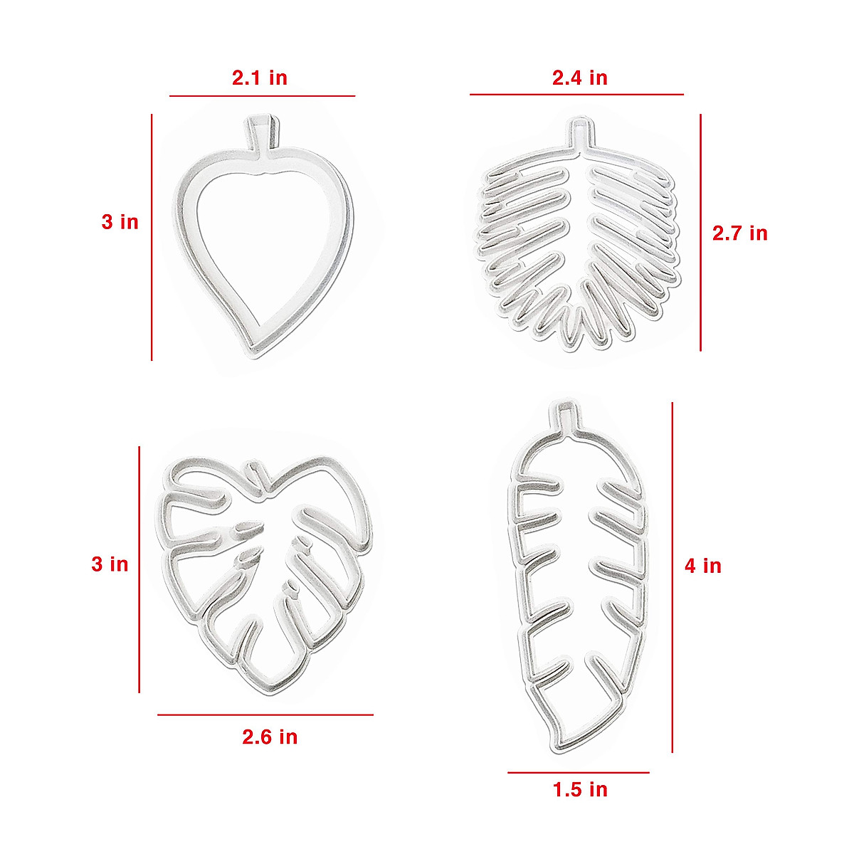 Clever Monster Tropical Leaf Cookie Cutter Set of 4, Hawaiian Palm Leaves Fondant Cutters Set for Gum Paste, Sugarcraft Candy, Luau Cake Decorating