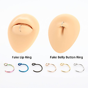 Fake Nose Ring Hoop Clip On, Non Piercing Lip Rings 20G 8mm,Gold Black Rose Gold, Stainless Steel No Pierced for Women Men
