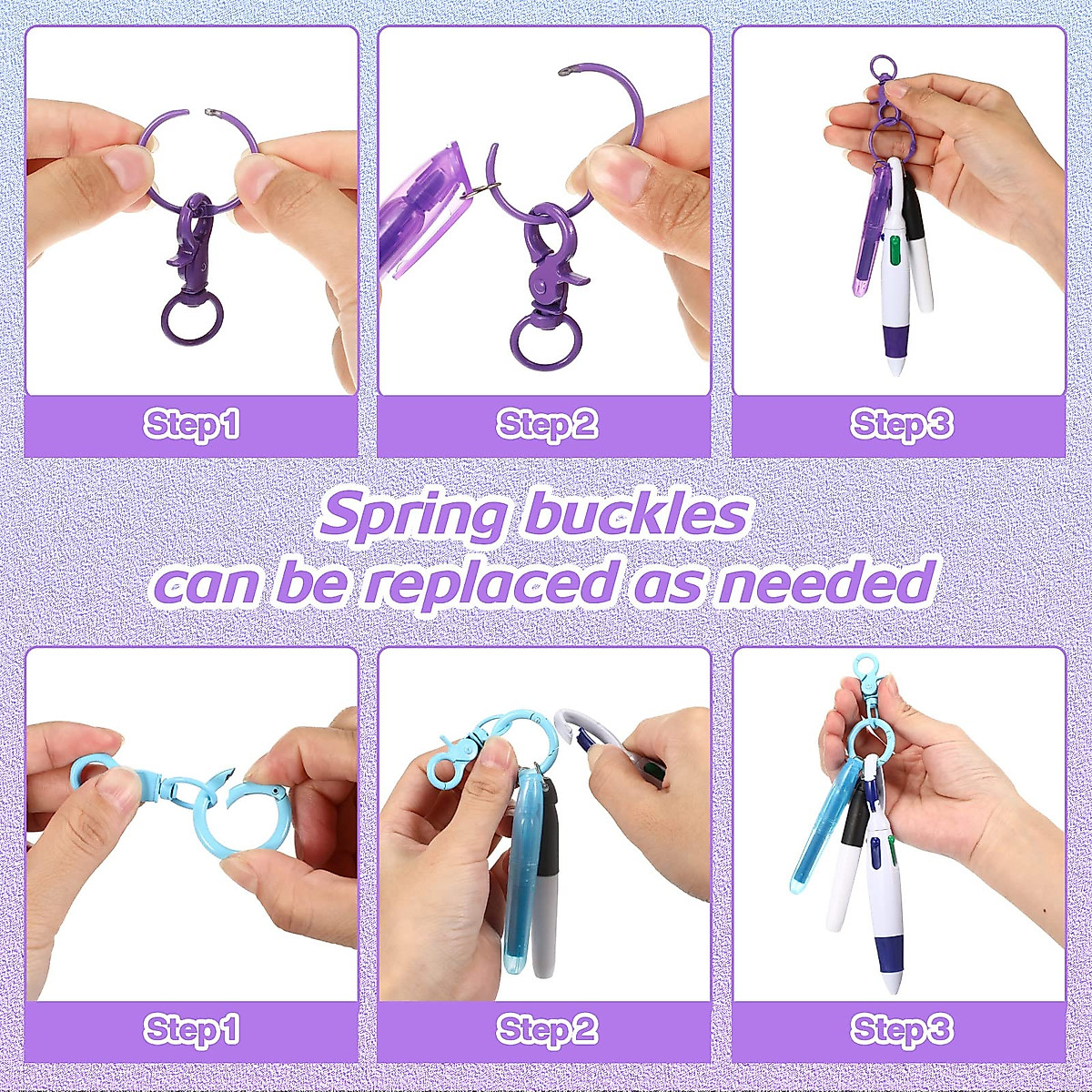 Sabary Mini Highlighter Nurse Pen Pack Set Nurse Pens for Badge Include Pink and Purple Tip Highlighter 2 Permanent Marker Pen and 2 Retractable Ball Pen with 2 Nursing Keychain Clip (Blue, Purple)