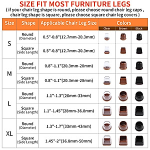Ezprotekt 24 Pcs Square Chair Leg Floor Protectors with Felt, Silicone Felt Furniture Pads for Hardwood Floor, Dining Table Leg Caps Covers No Scratches and Noise (L Fit: 1-1/10" to 1-3/10", Black)