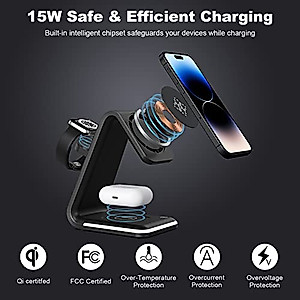 15W Fast Charging Wireless Charger, HATALKIN 3 in 1 Charging Station for Multiple Devices Apple Products, MagSafe Charger Stand for iPhone 14 13 12 Pro Max Mini iWatch 8 Ultra SE 7 6 5 4 AirPods