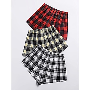 Verdusa Women's Plaid Print Elastic Waist Pajama Bottom Sleepwear Lounge Short Red Black White S