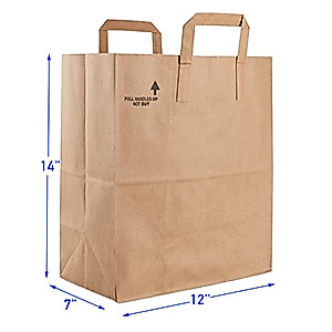 PrimeSaving Large Paper Grocery Bags with Handles | 12x7x14 Kraft Brown Heavy Duty Sack | 57 Lbs Basis Weight (50)