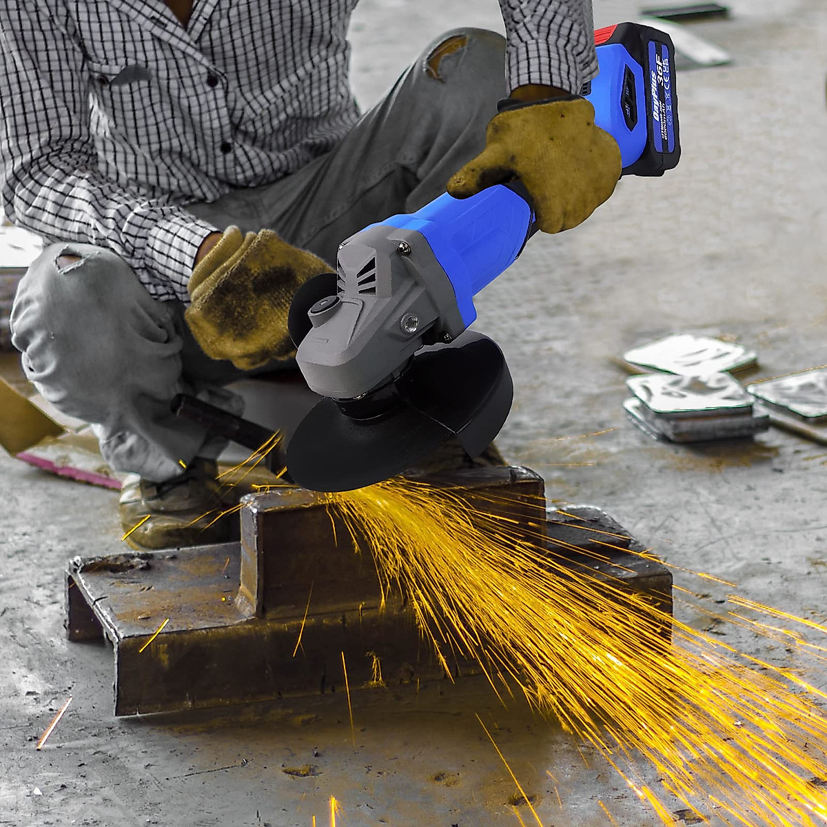 21V Angle Grinder Tool, Lithium-Ion Brushless Cordless Angle Grinder, Cutting, Grinding, Polishing and Rust Removal, 10000RPM, Power Angle Grinder with 6.0Ah Battery and Charger