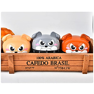 Cute Cartoon Dog Machinery Timers 60 Minutes Mechanical Kitchen Cooking Timer Clock Loud Alarm Counters Manual Timer Mini Size Kitchen Utensil (Brown)