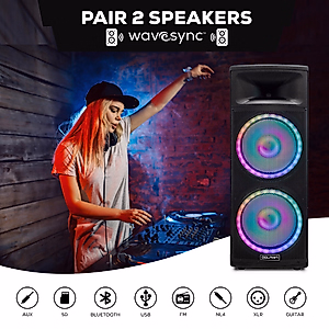 Dolphin SPX-280BT - Powerful DEEP BASS | Dual 15" Woofers, 6500W - Bluetooth Cabinet PA Speaker System with LED Light Show, Ground Shaker, Wireless Mic