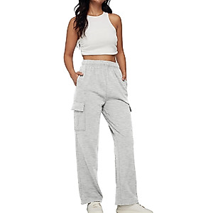 AUTOMET Womens Cargo Sweatpants Baggy Fleece High Waisted Joggers Sweat Pants Athletic Drawstring Casual Wide Leg Loose Fit Fall Pants with Pockets 2025 Grey XL