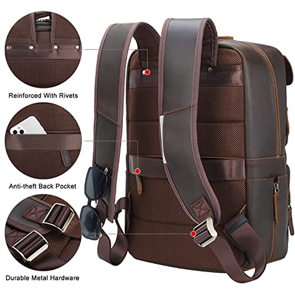 TIDING Vintage Genuine Leather 15.6 Inch Laptop Backpack for Men Business Travel Shoulder Daypacks
