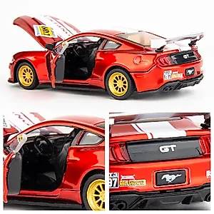 TGRCM-CZ 1/42 Ford Mustang Car Model, Take Apart Assembled Car, DIY Car Model kit Educational Building Toys, Children's Gifts, Can Open Door Birthday Gift for Children Red