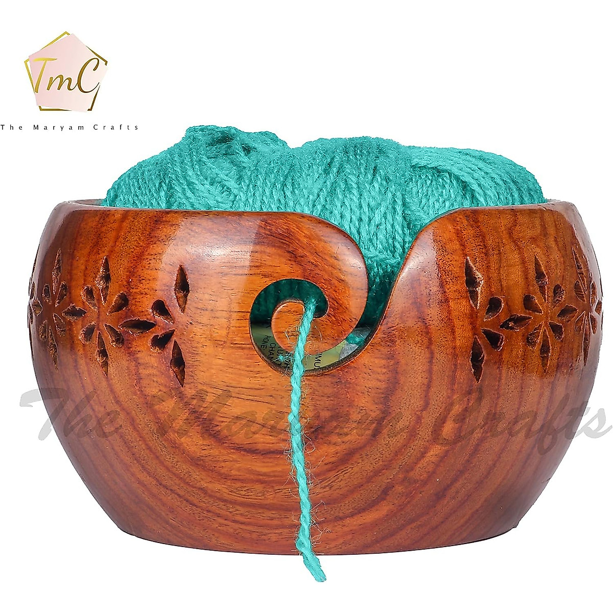 Personalized Rosewood Wooden Storage Yarn Bowl, Bowl Holder & Dispenser for Tangle-Free Yarn Perfect Large Knitting & Crochet Bowl - Personalized Gift (Personalized, Small - 6" Dia x 3" Height)
