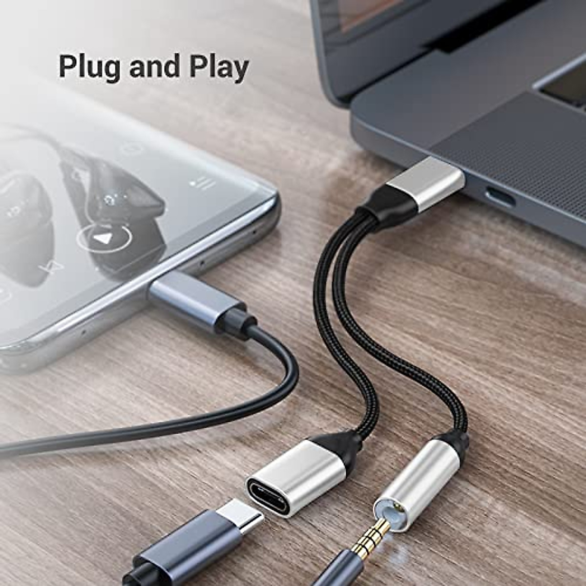 USB C to 3.5mm Headphone and Charger Adapter, 2 in 1 USB C Splitter to Audio Jack & Fast Charging Dongle Cable, Compatible with Samsung Galaxy S20 S21+, Note 20 10, Google Pixel 2 3 4 XL…