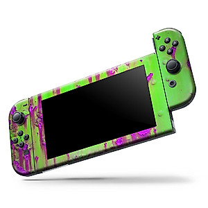 Design Skinz - Compatible with Nintendo Switch OLED Console Bundle - Skin Decal Protective Scratch-Resistant Removable Vinyl Wrap Cover - Lime Green Metal with Hot Purple Rust